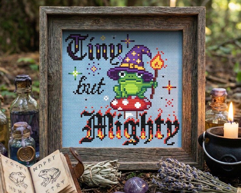 Tiny but Mighty Frog Cross Stitch Pattern Gift for Goth X-stitch Witchy ...