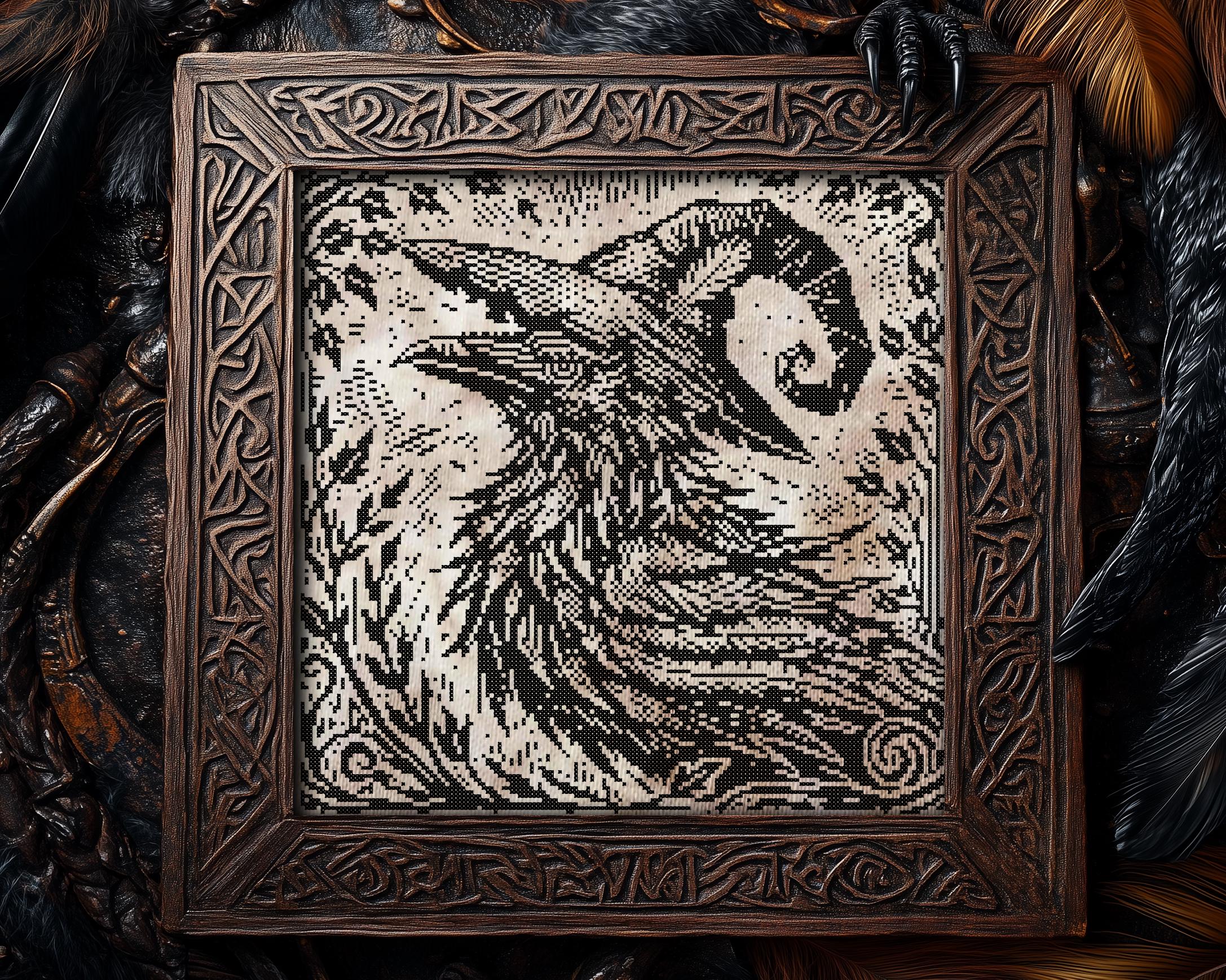 Woodcut Raven Witch Cross Stitch Pattern Horror Gift for Goth X-stitch ...