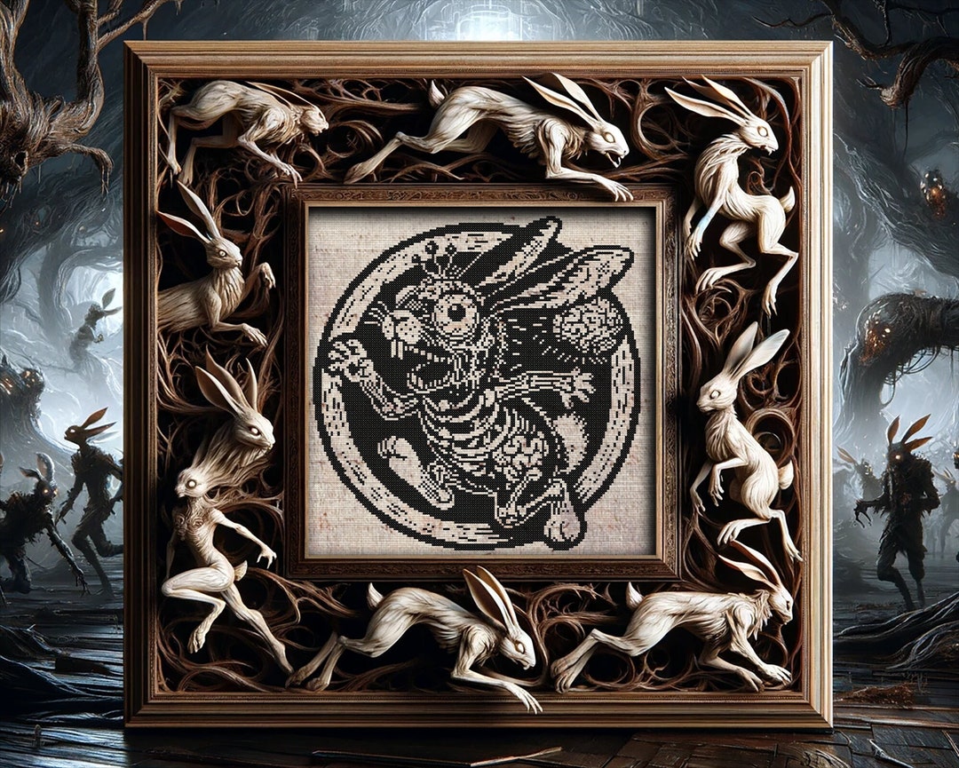 Zombie Bunny Cross Stitch Pattern Horror Gift for Goth X-stitch Witchy ...