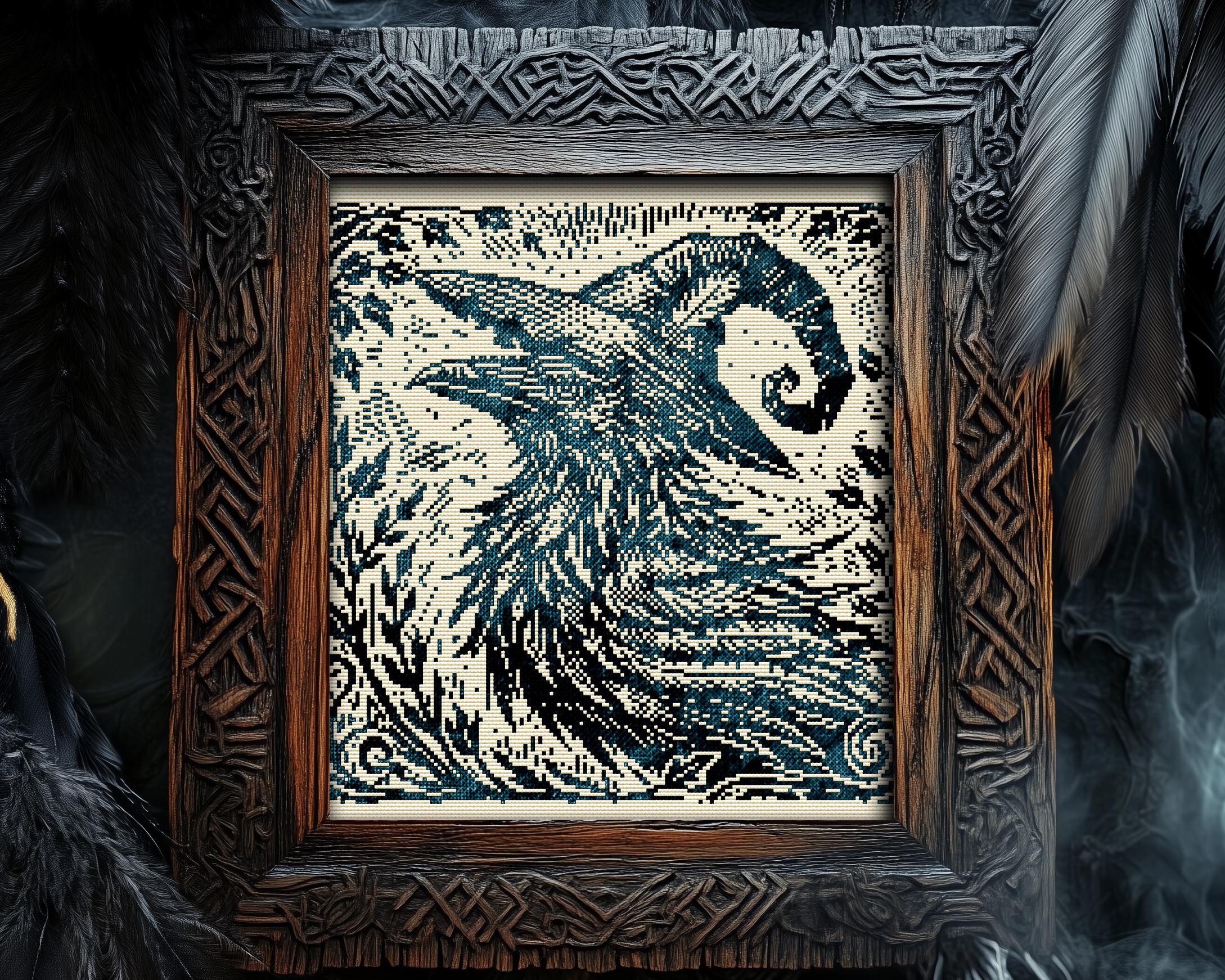 Woodcut Raven Witch Cross Stitch Pattern Horror Gift for Goth X-stitch ...