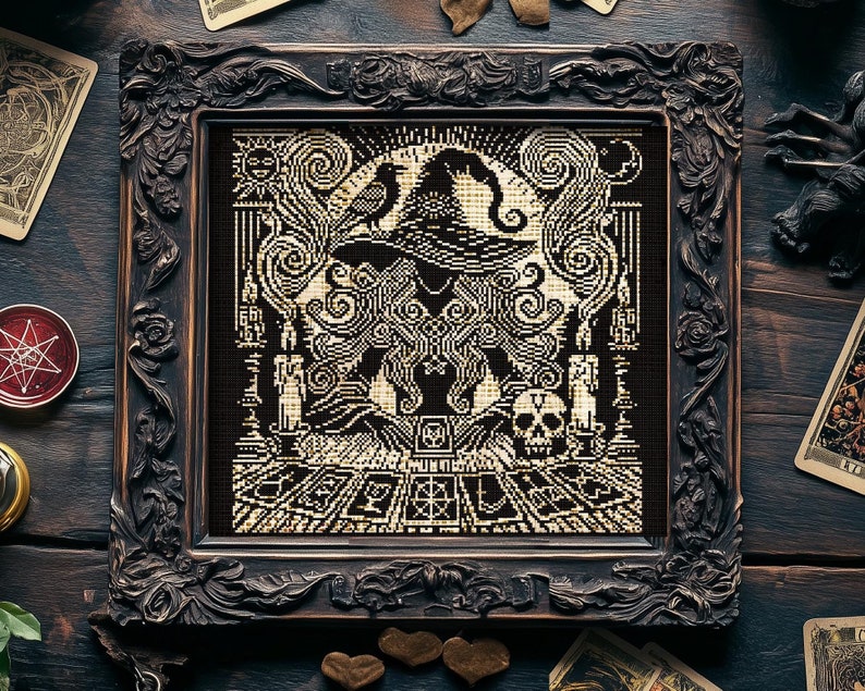 Woodcut Tarot Witch Cross Stitch Pattern Horror Gift for Goth X-stitch ...