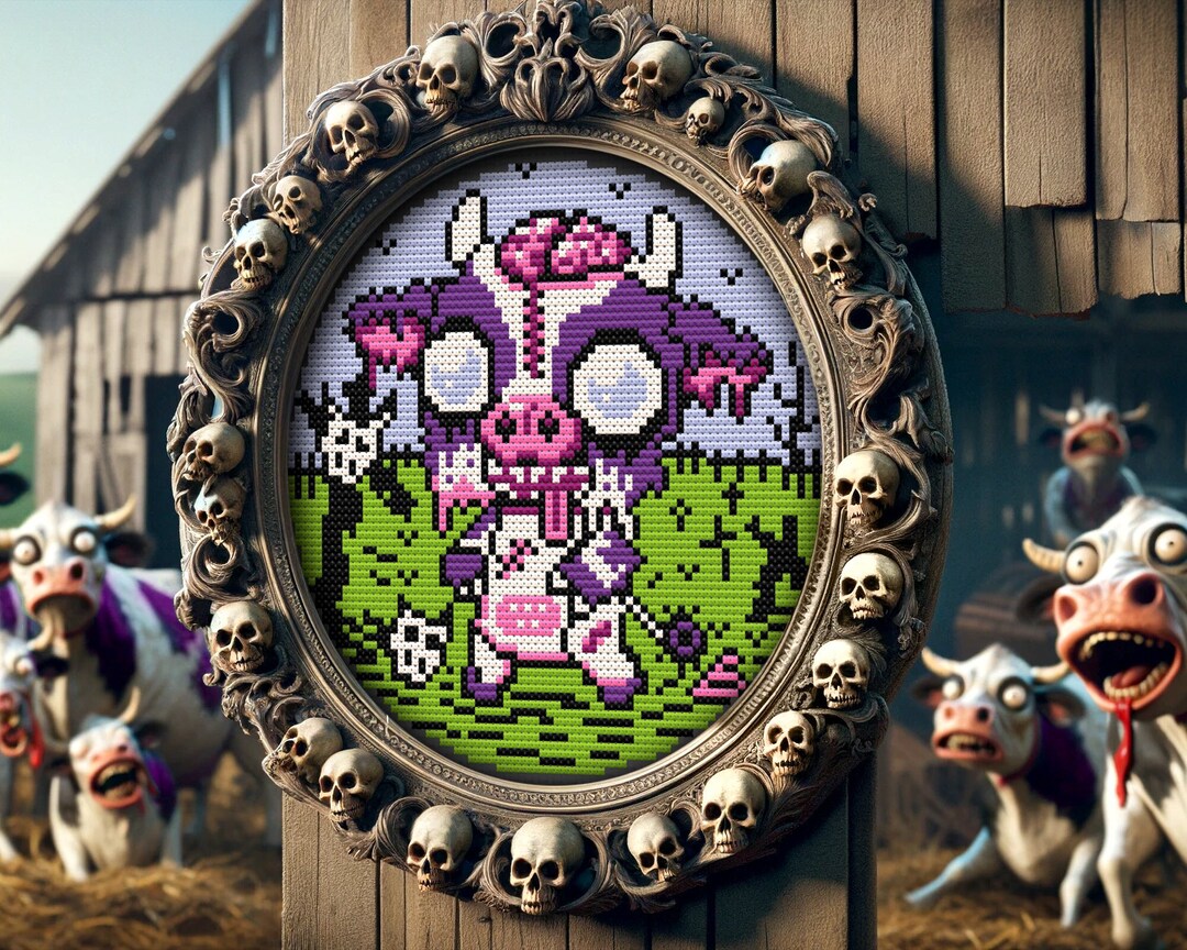 Zombie Cow Cross Stitch Pattern Horror Gift for Goth X-stitch Witchy ...