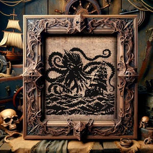 Woodcut Kraken Cross Stitch Pattern Horror Gift for Goth X-stitch ...