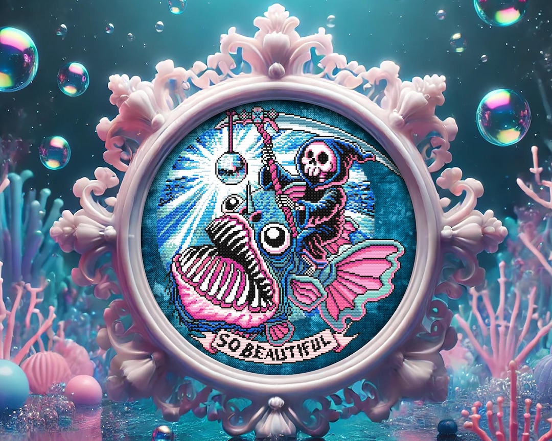 Angler Fish Cross Stitch Pattern Pastel Goth Ride or Die Horror Gift ...