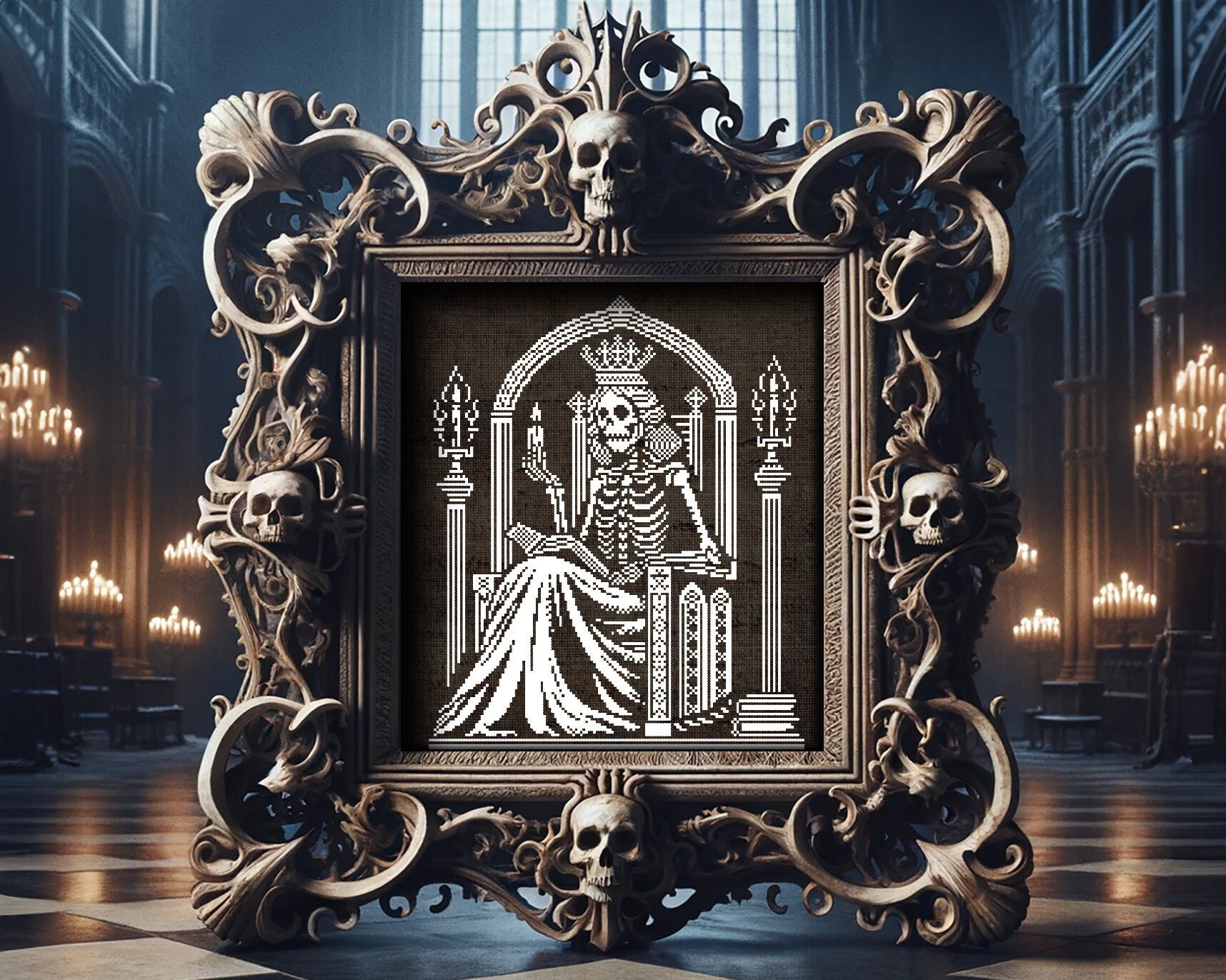 Skeleton Queen Cross Stitch Pattern Horror Gift for Goth X-stitch ...