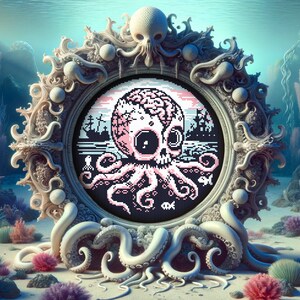 Zombie Kraken Cross Stitch Pattern Horror Gift for Goth X-stitch Witchy ...