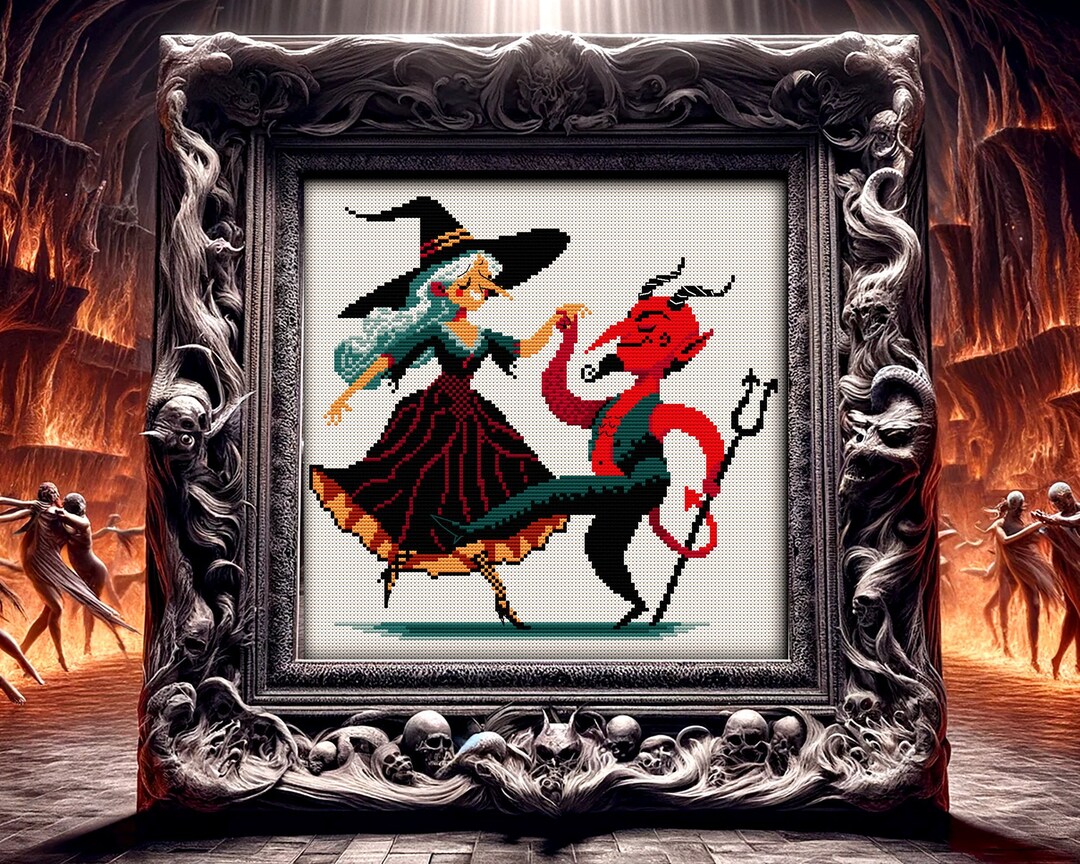 Dance With the Devil Cross Stitch Pattern Horror Gift for Goth X-stitch ...
