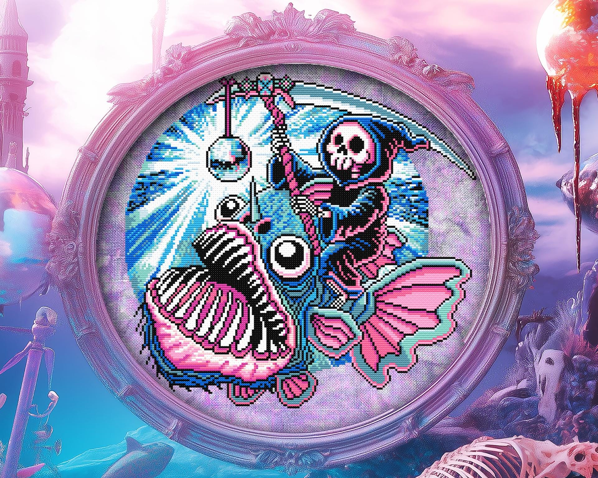 Angler Fish Cross Stitch Pattern Pastel Goth Ride or Die Horror Gift ...