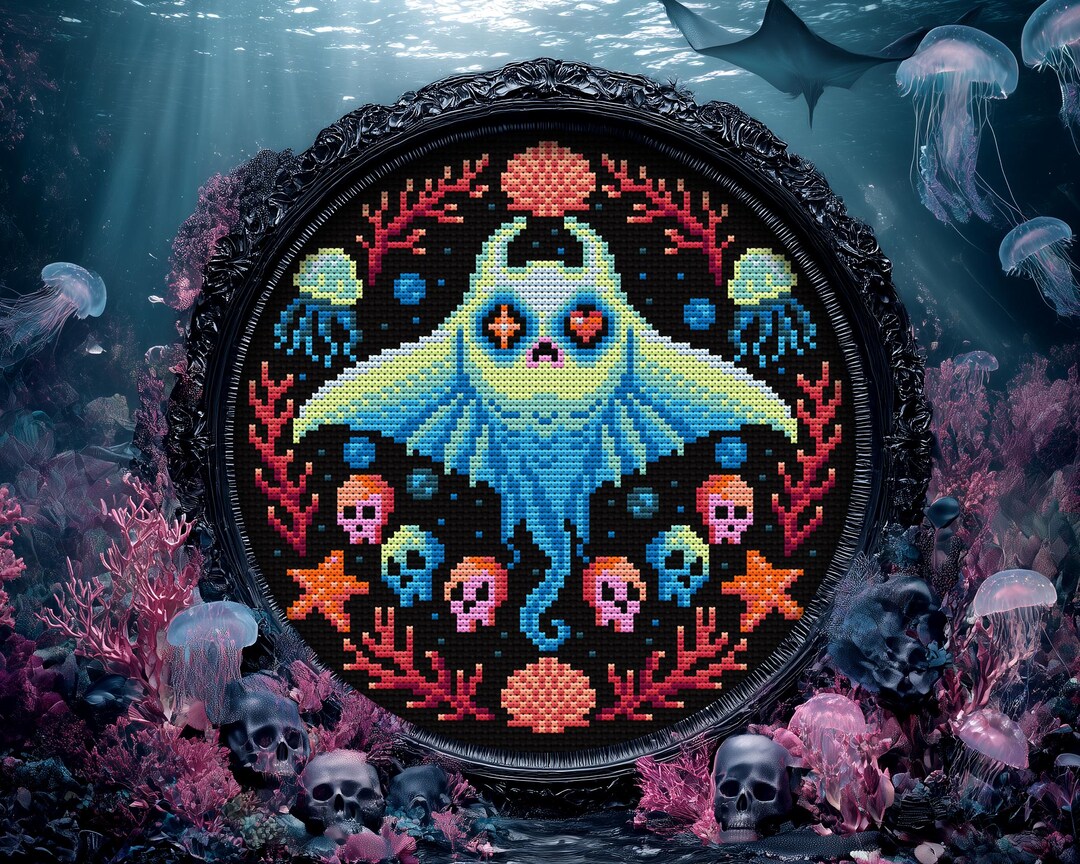 Pastel Goth Manta Ray Cross Stitch Pattern Gift for Goth X-stitch ...