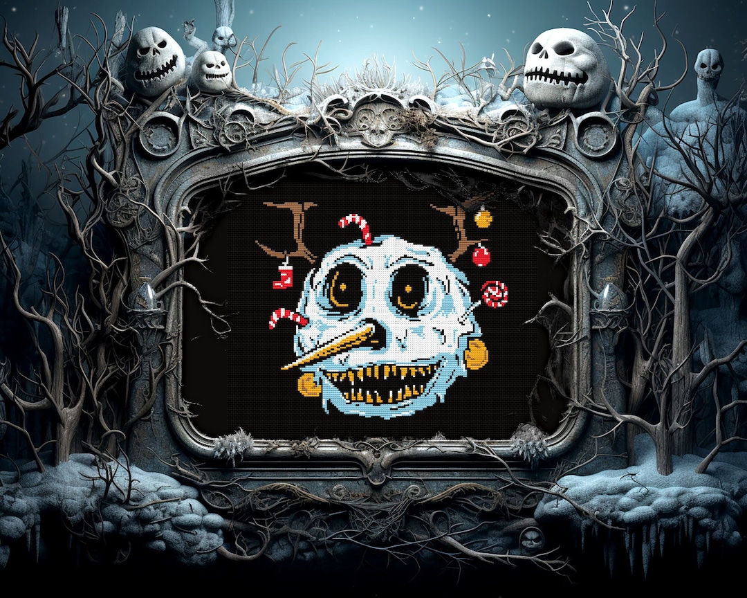 Scary Snowman Cross Stitch Pattern Halloween Gothic Witch Skeleton ...