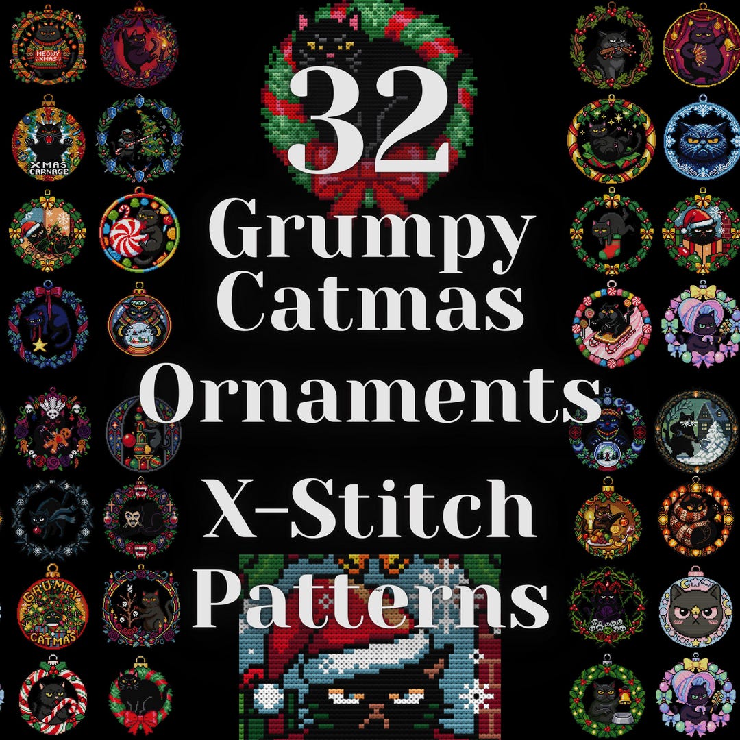 Grumpy Cat Xmas Ornament Cross Stitch Pattern Bundle Set-32 Designs ...
