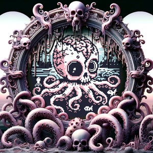 Zombie Kraken Cross Stitch Pattern Horror Gift for Goth X-stitch Witchy ...