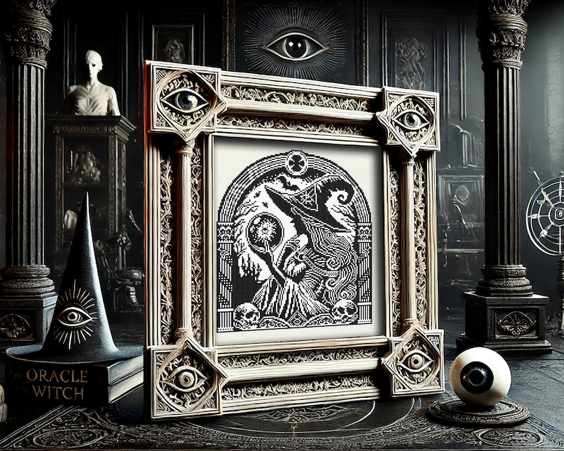 Woodcut Oracle Witch Cross Stitch Pattern Horror Gift for Goth X-stitch ...