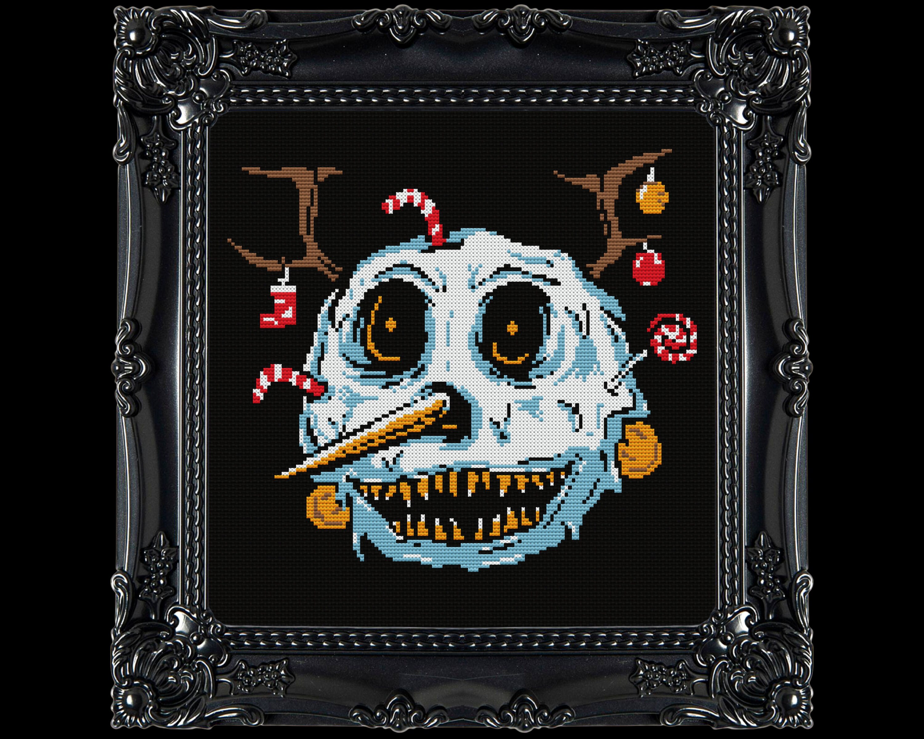 Scary Snowman Cross Stitch Pattern Halloween Gothic Witch Skeleton ...