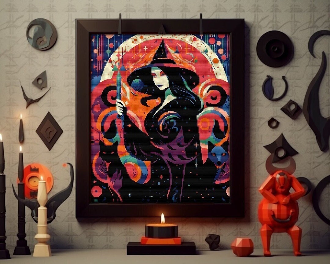 Abstract Witch Cross Stitch Pattern Horror Gift for Goth X-stitch ...