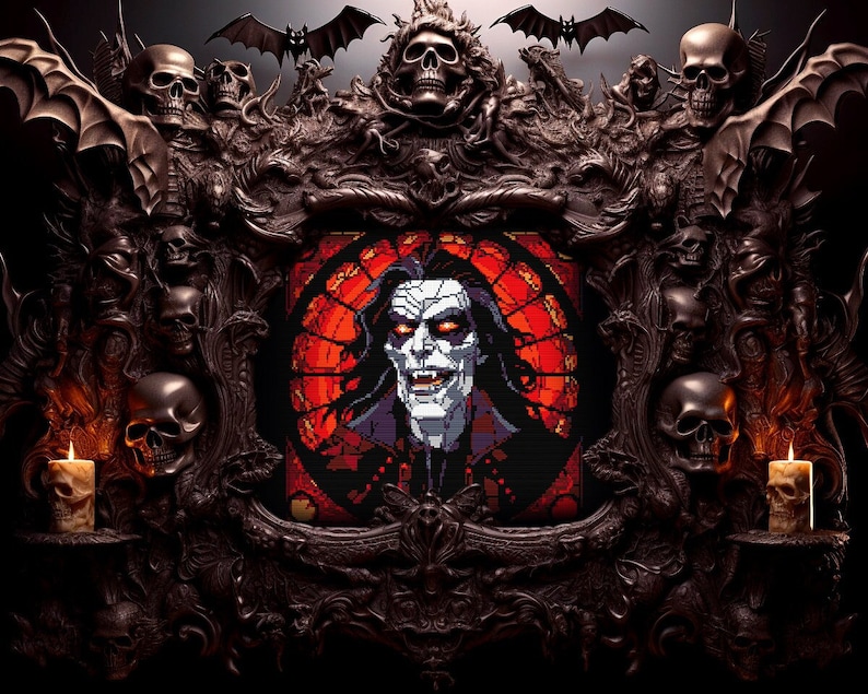 Victorian Vampire Stained Glass Cross Stitch Pattern Gothic - Etsy