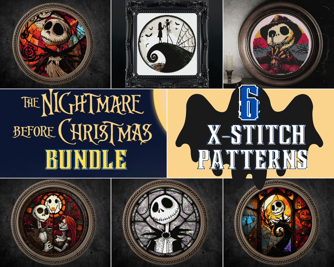 Sally and Jack Cross Stitch Pattern Set-6 Designs Gift for Goth X ...