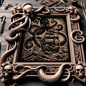 Woodcut Kraken Cross Stitch Pattern 2 Horror Gift for Goth X-stitch ...