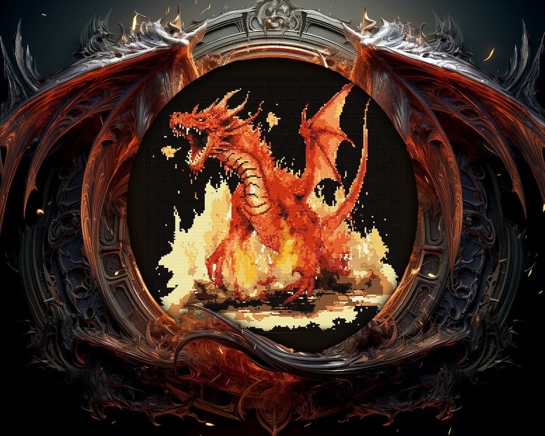 Fire Dragon Cross Stitch Pattern Fantasy Gothic Watercolor Spooky ...