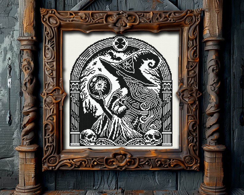Woodcut Oracle Witch Cross Stitch Pattern Horror Gift for Goth X-stitch ...