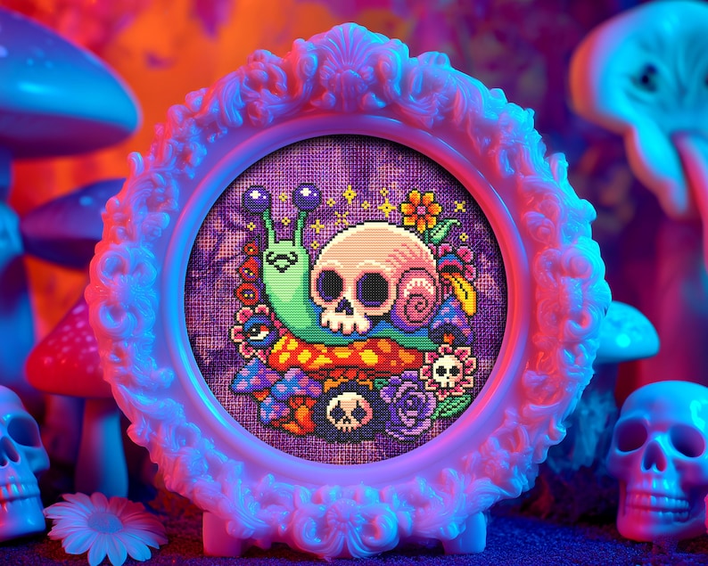 Pastel Goth Snail Skull Cross Stitch Pattern Spooky Gift for Halloween ...