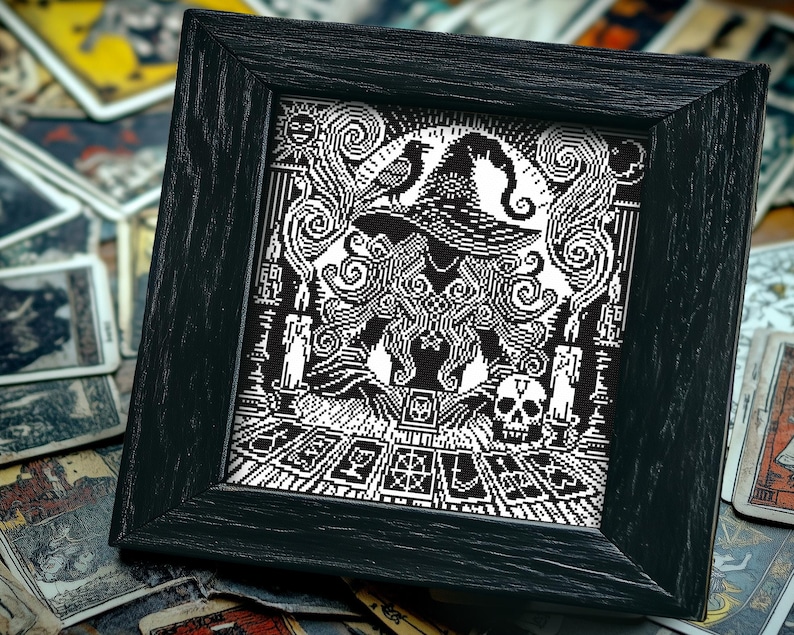 Woodcut Tarot Witch Cross Stitch Pattern Horror Gift for Goth X-stitch ...