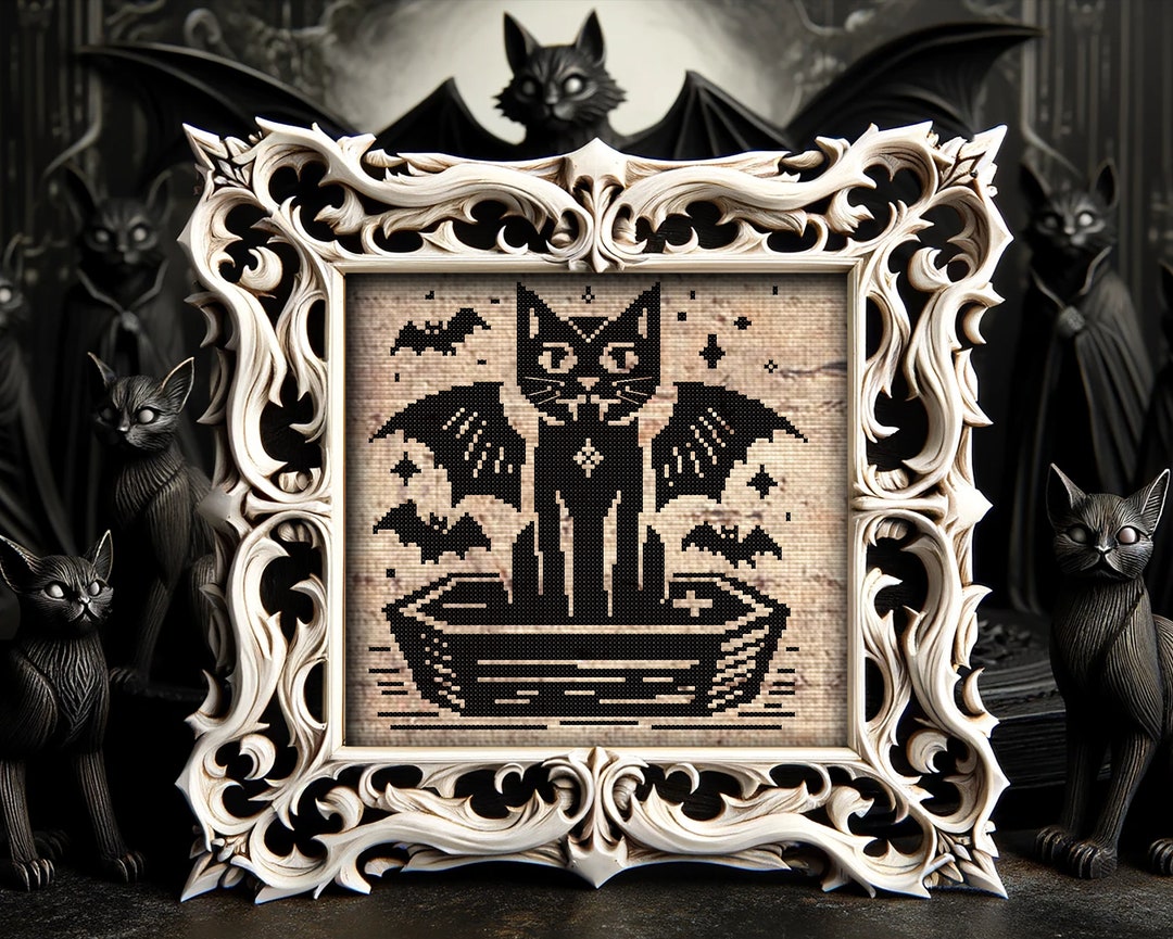 Vampire Cat Cross Stitch Pattern Horror Gift for Goth X-stitch Witchy ...
