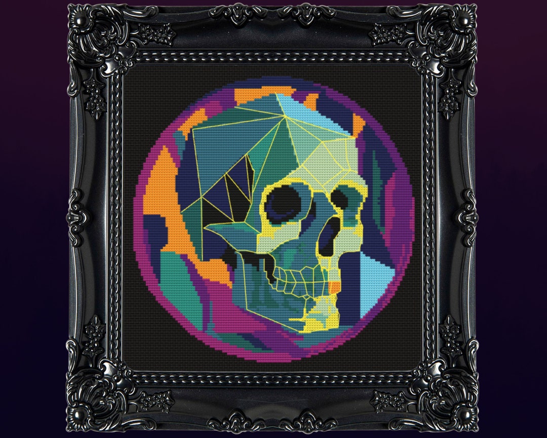 Cubist Skull Cross Stitch Pattern Horror Gift for Goth X-stitch Witchy ...