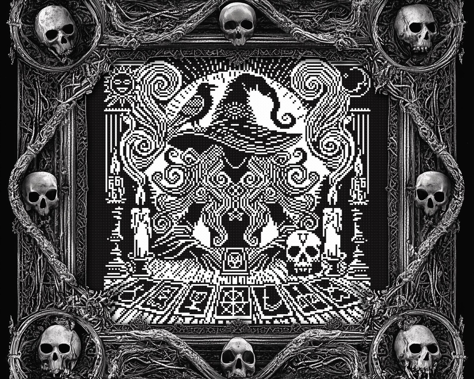 Woodcut Tarot Witch Cross Stitch Pattern Horror Gift for Goth X-stitch ...
