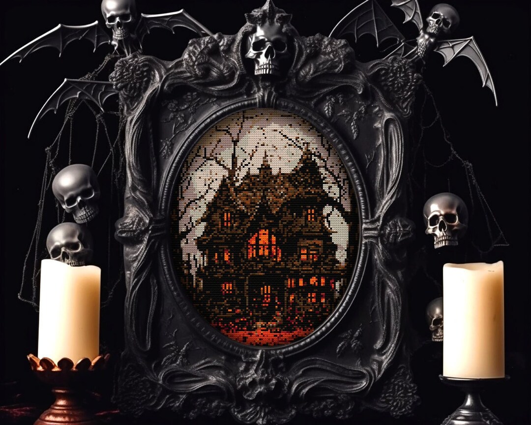 Haunted House Cross Stitch Pattern Digital Halloween Gift Goth Gothic ...