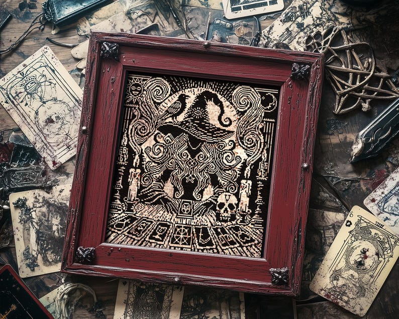 Woodcut Tarot Witch Cross Stitch Pattern Horror Gift for Goth X-stitch ...