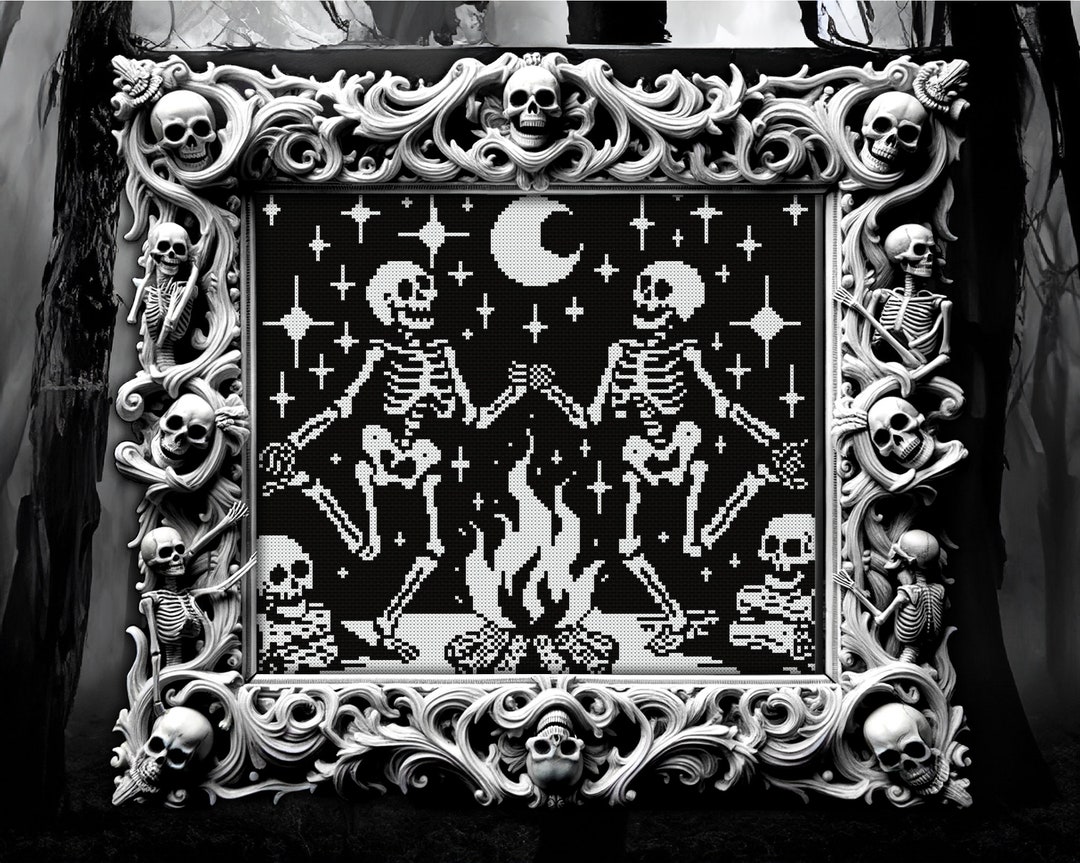 Woodcut Dancing Skeleton Cross Stitch Pattern Horror Gift for Goth X ...