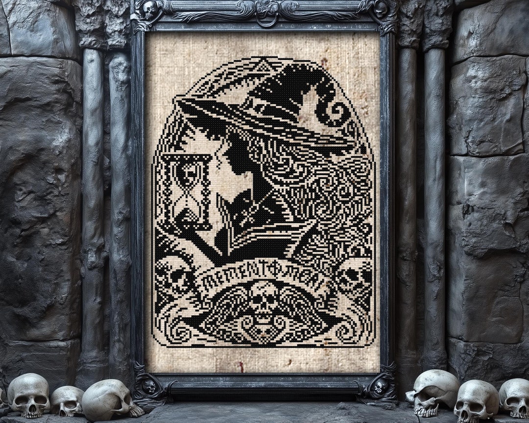 Woodcut Memento Mori Witch Cross Stitch Pattern Horror Gift for Goth X ...