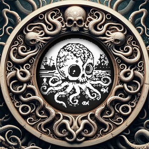 Zombie Kraken Cross Stitch Pattern Horror Gift for Goth X-stitch Witchy ...