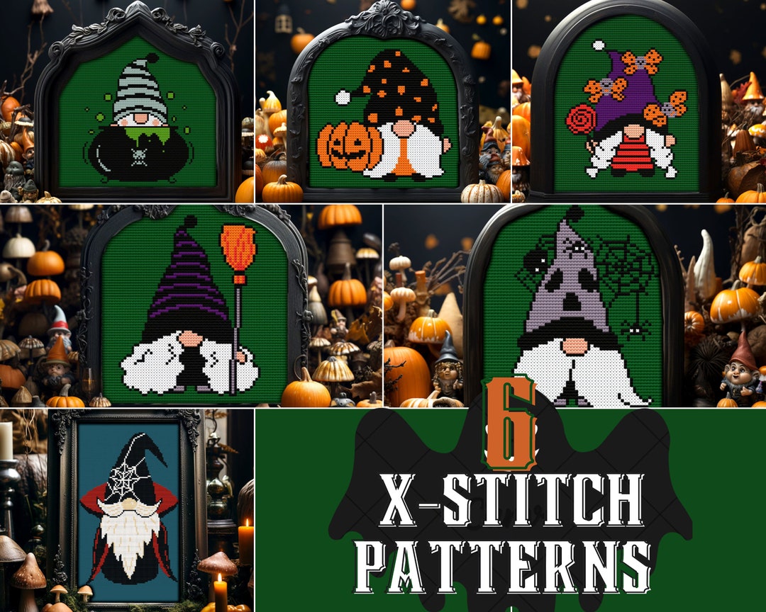 Goth Gnomes Cross Stitch Pattern Bundle Set-6 Horror Gift for Goth X ...