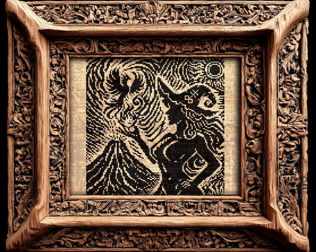 Woodcut Pyromancer Witch Cross Stitch Pattern Gift for Goth X-stitch ...