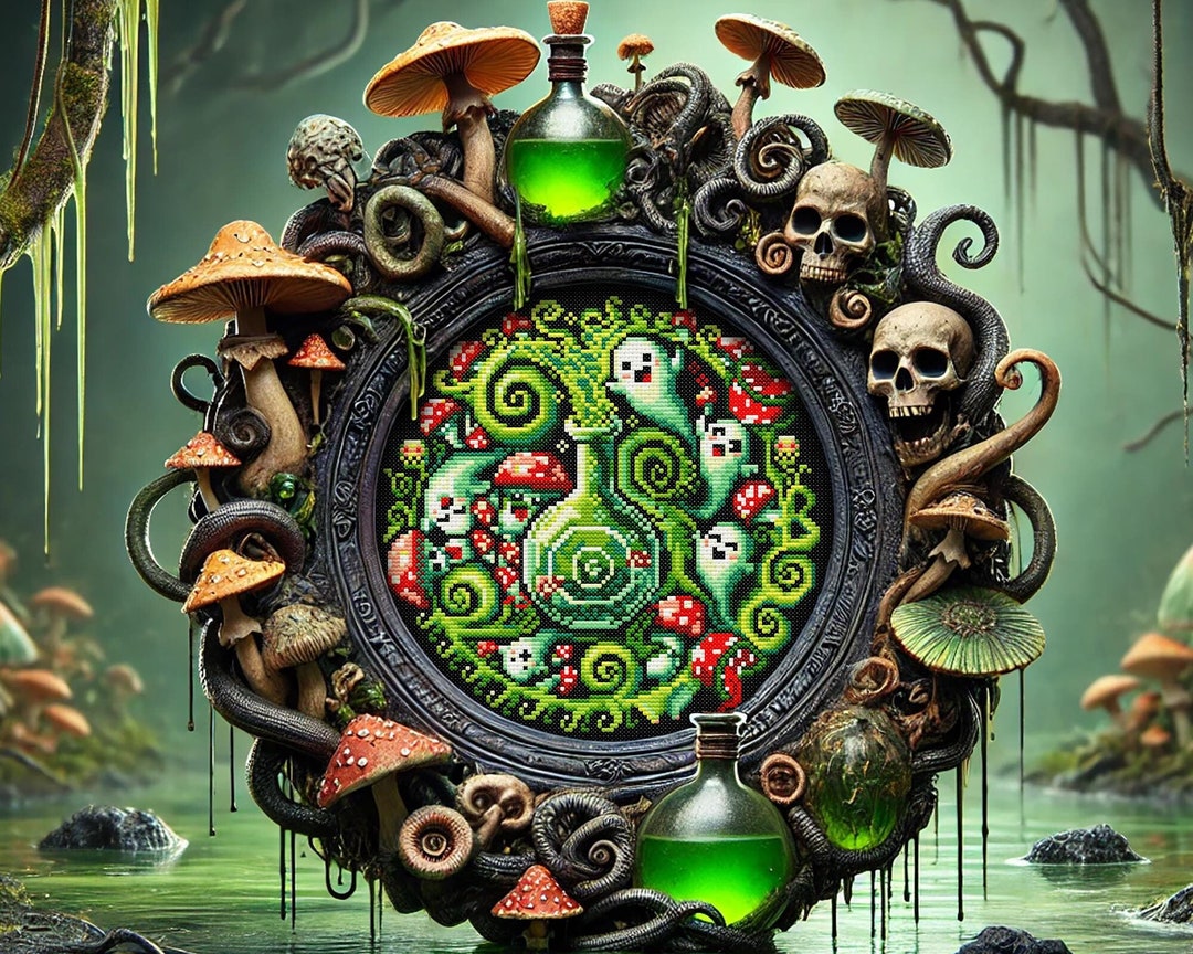 Ghosts Spirals Mushrooms Potion Cross Stitch Pattern Spooky Gift for ...