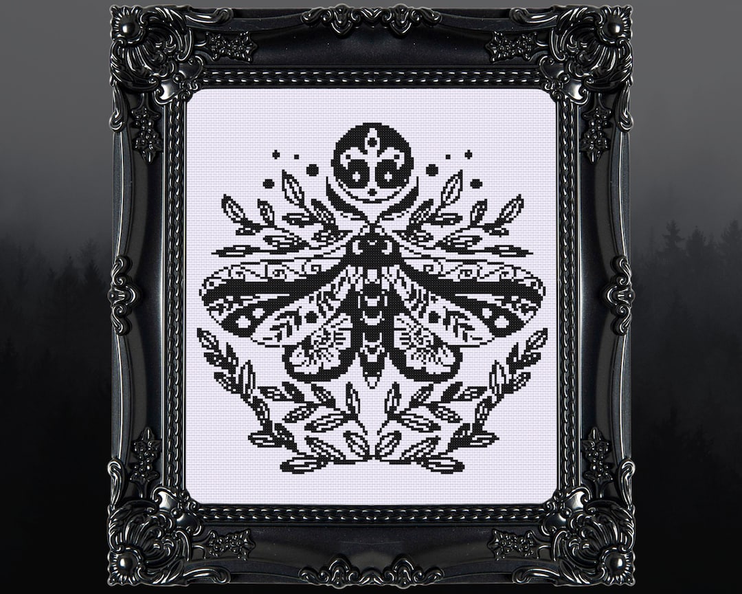 Wiccan Moth Cross Stitch Pattern Horror Gift for Goth X-stitch Witchy ...