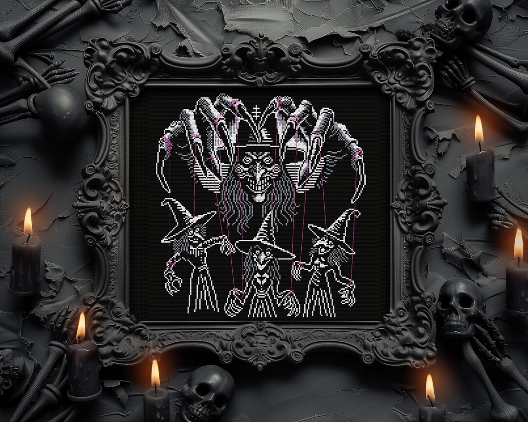 Marionettenshow kruissteek patroon poppenspeler horror cadeau voor Goth ...