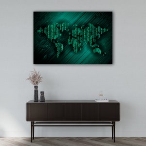 Binary Code World Map, Binary Code Wall Art, World Map Wall Decor ...
