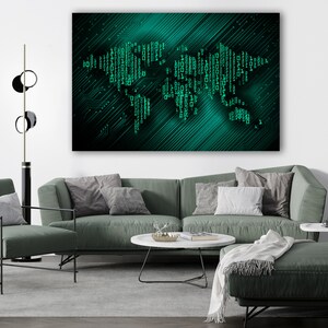 Binary Code World Map, Binary Code Wall Art, World Map Wall Decor ...