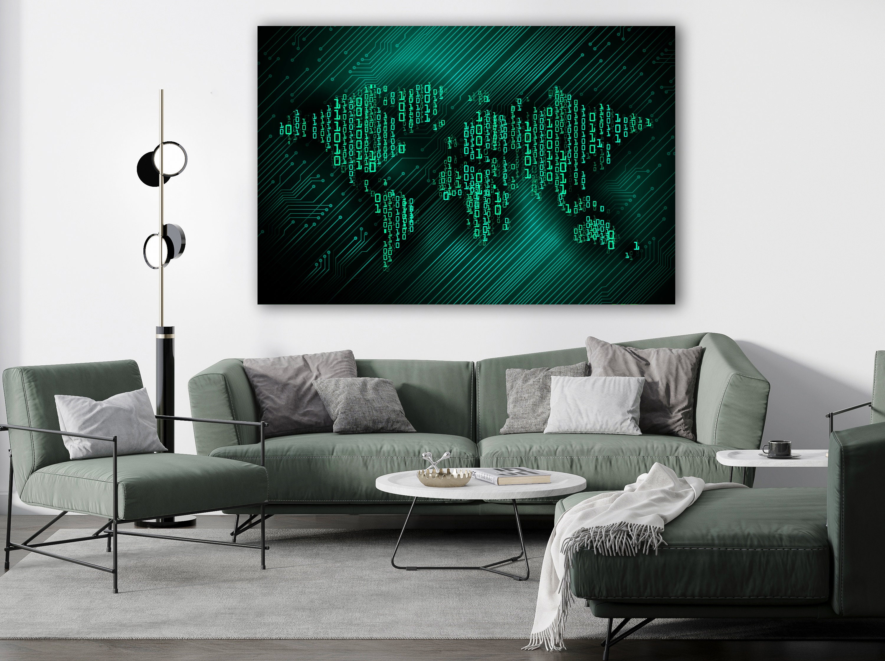 Binary Code World Map, Binary Code Wall Art, World Map Wall Decor ...