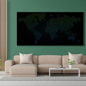 Binary Code World Map, Binary Code Wall Decor, World Map Wall Art, Office Decor, Programmers ...