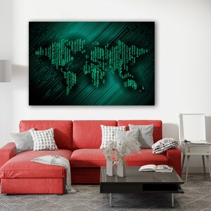 Binary Code World Map, Binary Code Wall Art, World Map Wall Decor ...