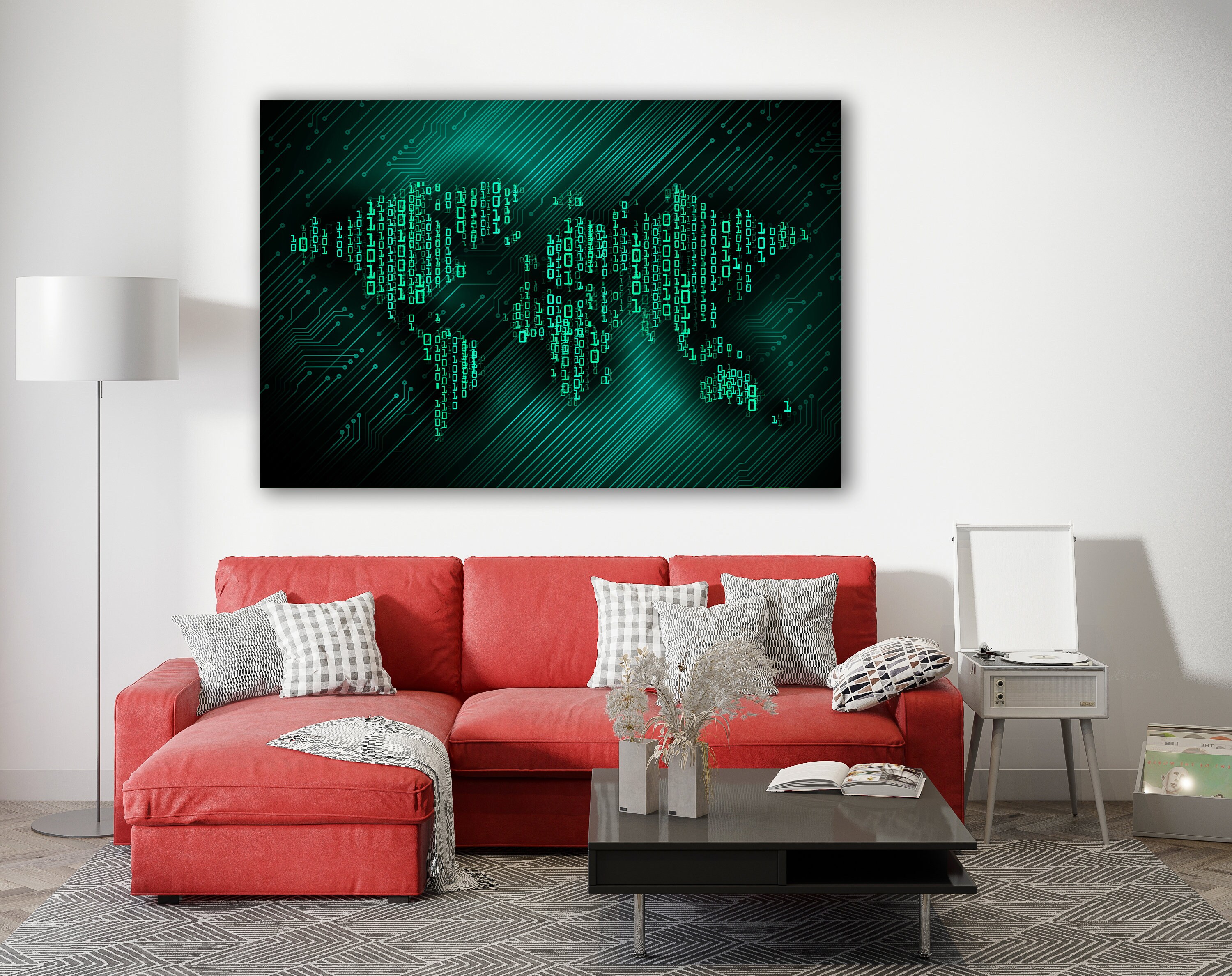 Binary Code World Map, Binary Code Wall Art, World Map Wall Decor ...
