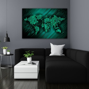 Binary Code World Map, Binary Code Wall Art, World Map Wall Decor ...