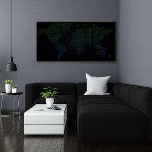 Binary Code World Map, Binary Code Wall Decor, World Map Wall Art ...