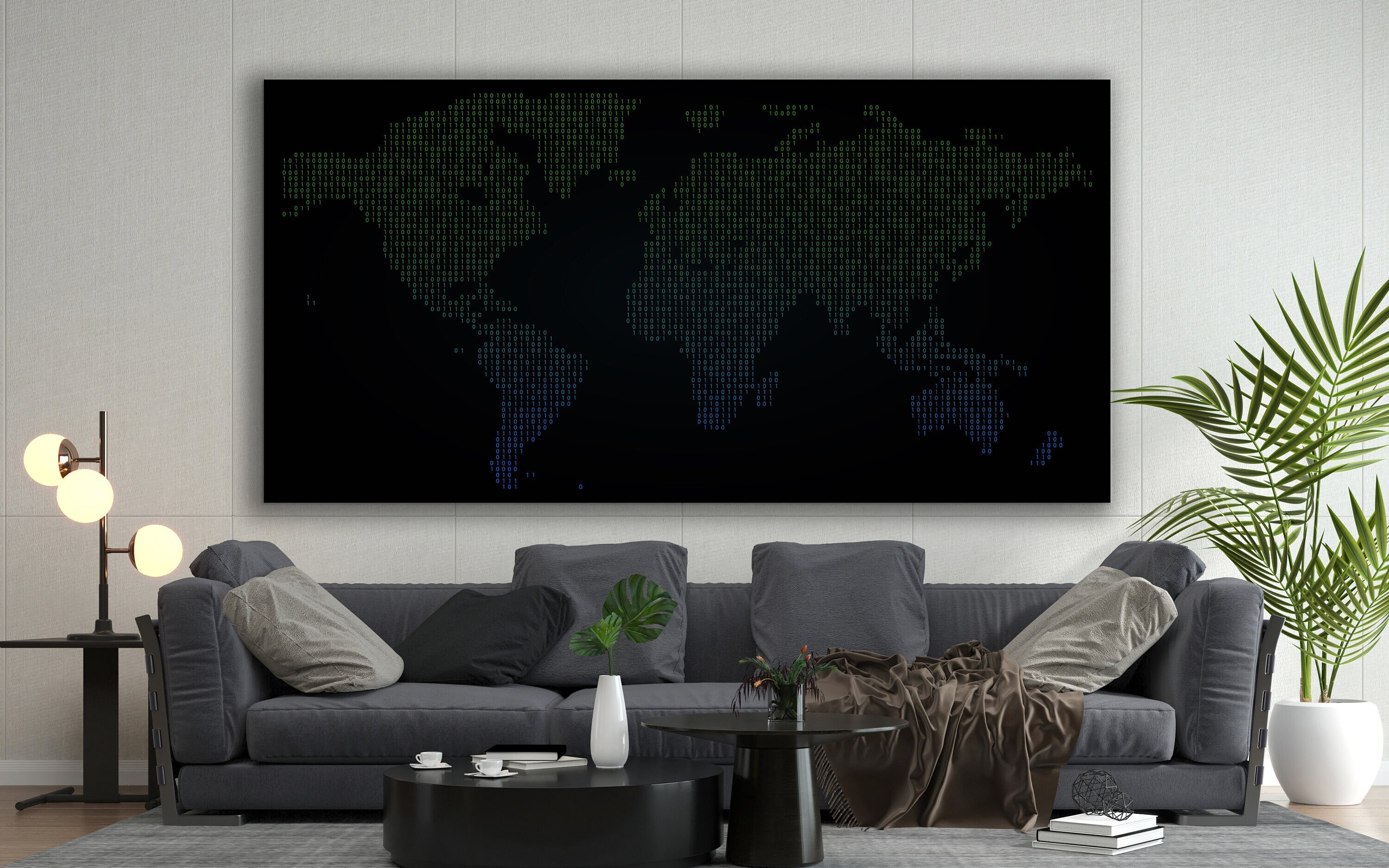 Binary Code World Map Binary Code Wall Decor World Map Wall - Etsy UK