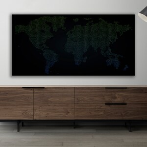 Binary Code World Map, Binary Code Wall Decor, World Map Wall Art, Office Decor, Programmers ...