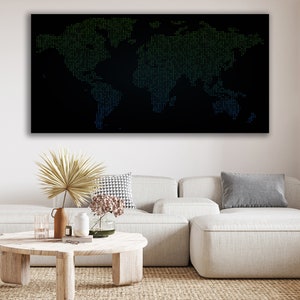 Binary Code World Map, Binary Code Wall Decor, World Map Wall Art, Office Decor, Programmers ...